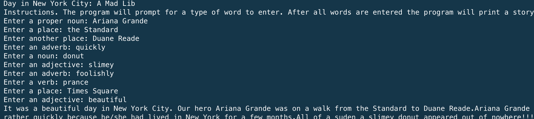 Mad Libs 1 Python Mr M Online